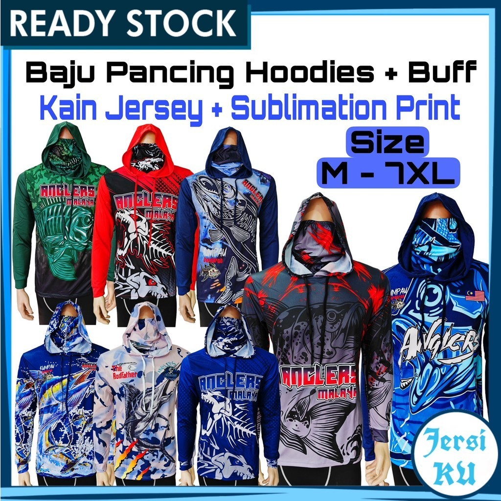 JERSIKU Baju Pancing Lengan Panjang Hoodies+Buff Baju Mancing Tangan ...