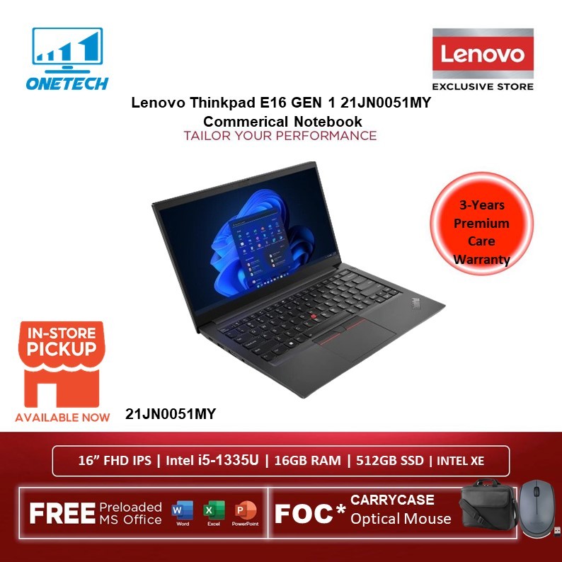 Lenovo Thinkpad E16 GEN 1 21JN0051MY Commercial Notebook-Graphite Black ...