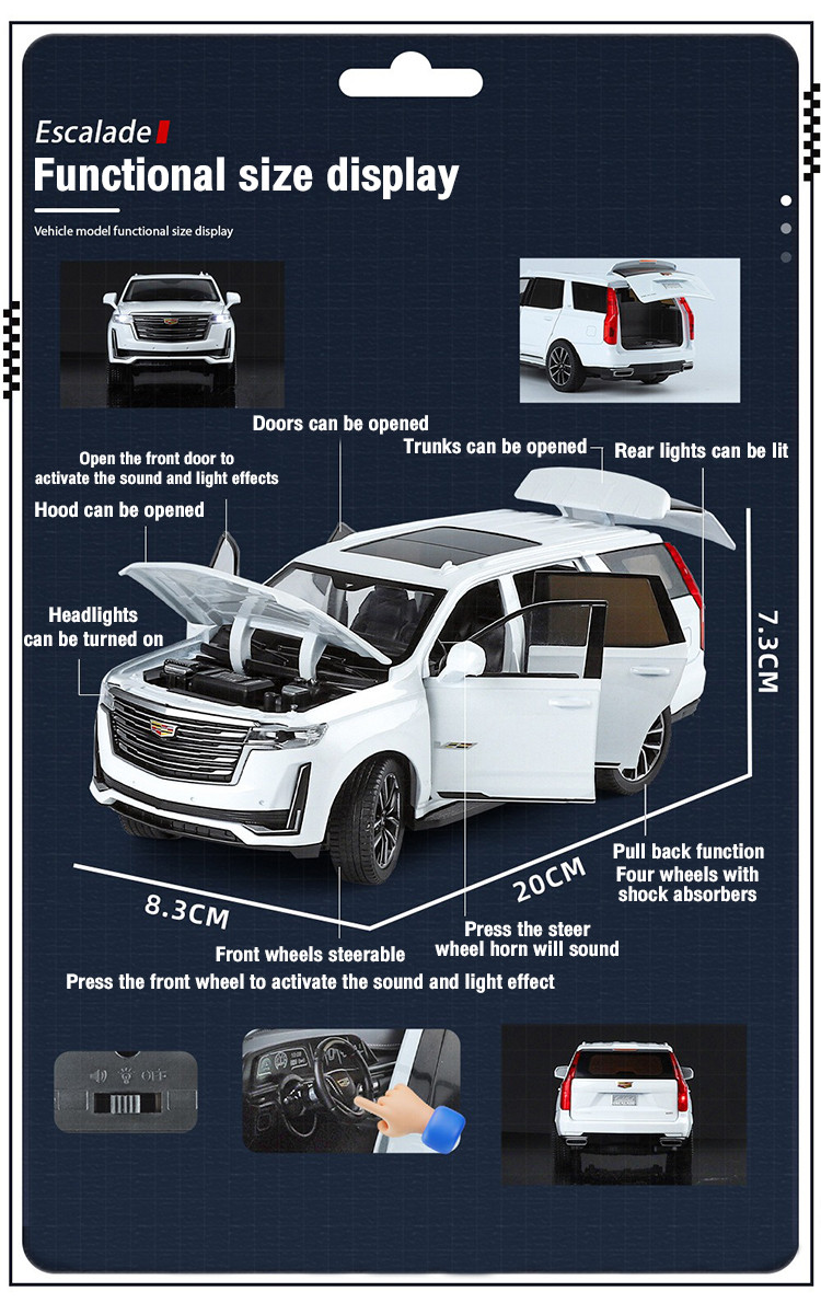 KLT 1:24 Cadillac Escalade Suv Diecast Model Car Alloy Cars Toys ...