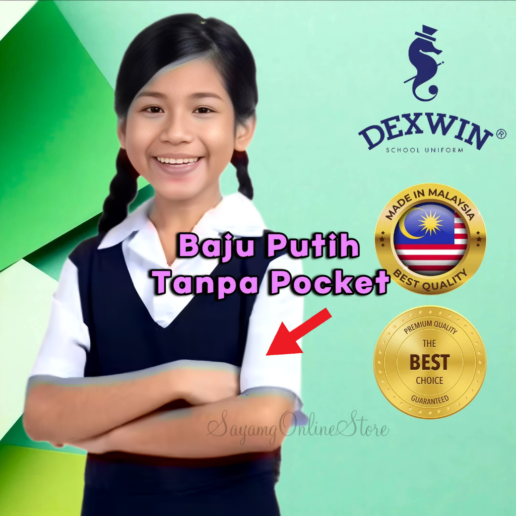 Dexwin School Girl Uniform White Shirt Cotton Koshibo Kemeja Putih Lengan Pendek Sekolah Rendah ...