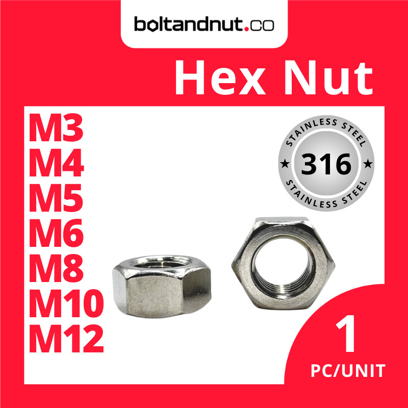 Hex Nut DIN934 | SUS 316 Stainless Steel Grade A4-70 | M3 M4 M5 M6 M8 ...