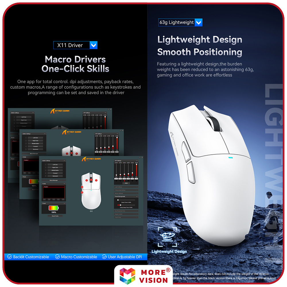 Attack Shark X11 Wireless Mouse Three Modes Bluetooth Cable 2.4G ...