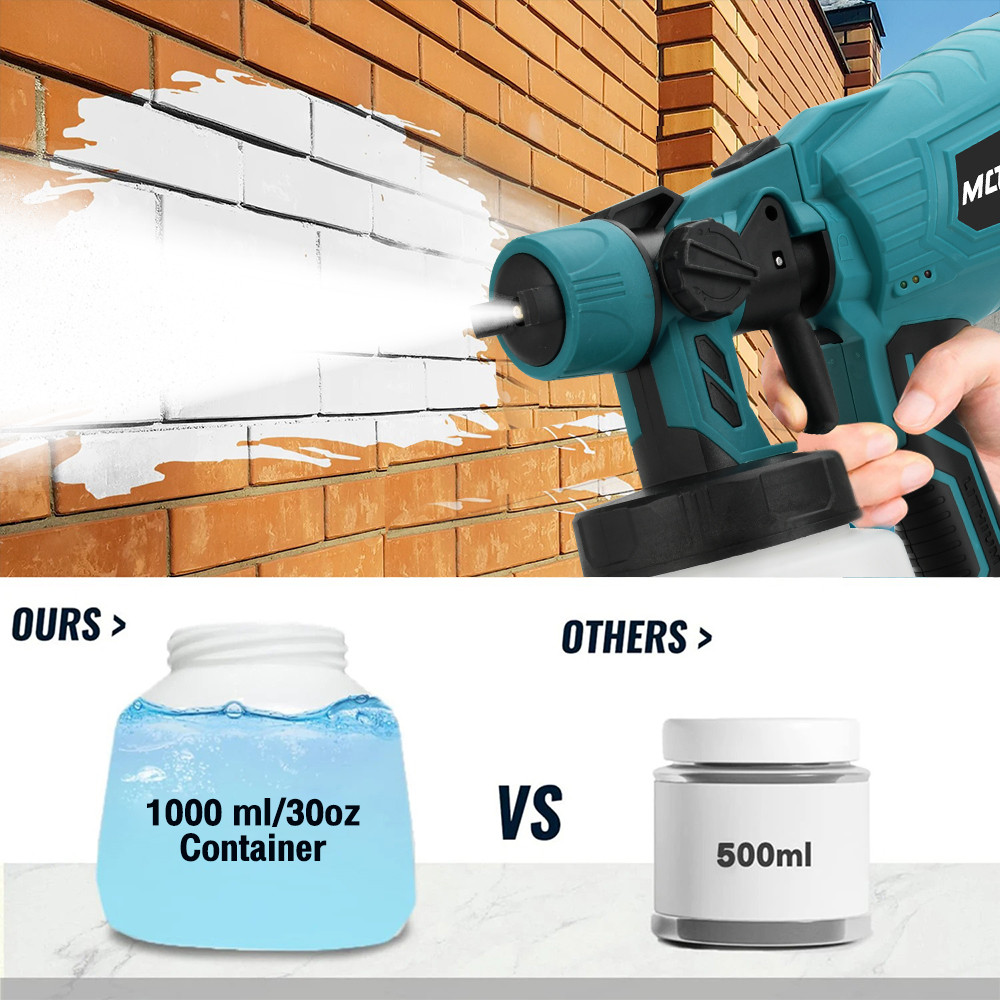 1800W 1000ML Wireless Electric Spray Gun High Power Sprayer Flow ...
