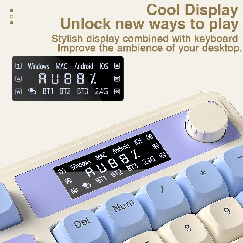 Wireless Keyboard with Screen,Bluetooth/2.4G/USB-C Gaming Keyboard ...