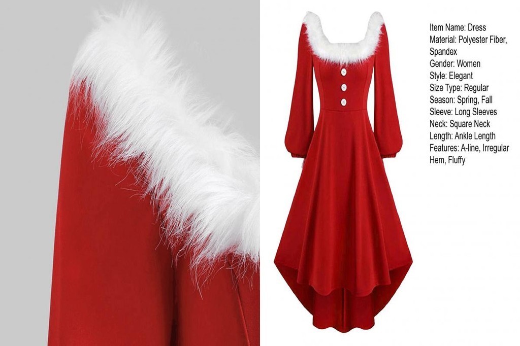 Digital| Red Dress Santa Cosplay Dress Christmas Performance Dress ...