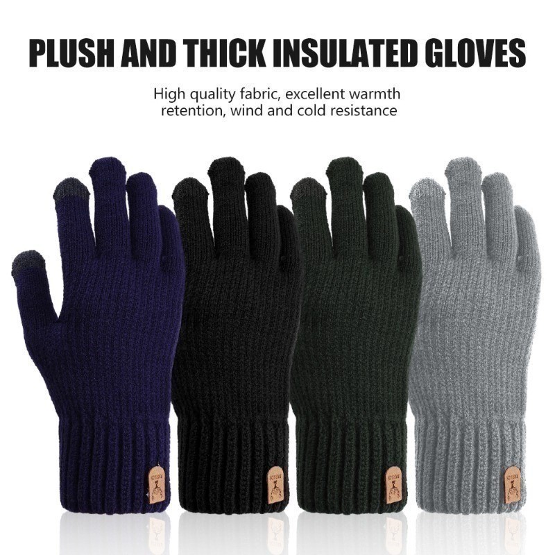 Knitted Full Finger Gloves - For Men's Winter Outdoor Driving, Skiing ...