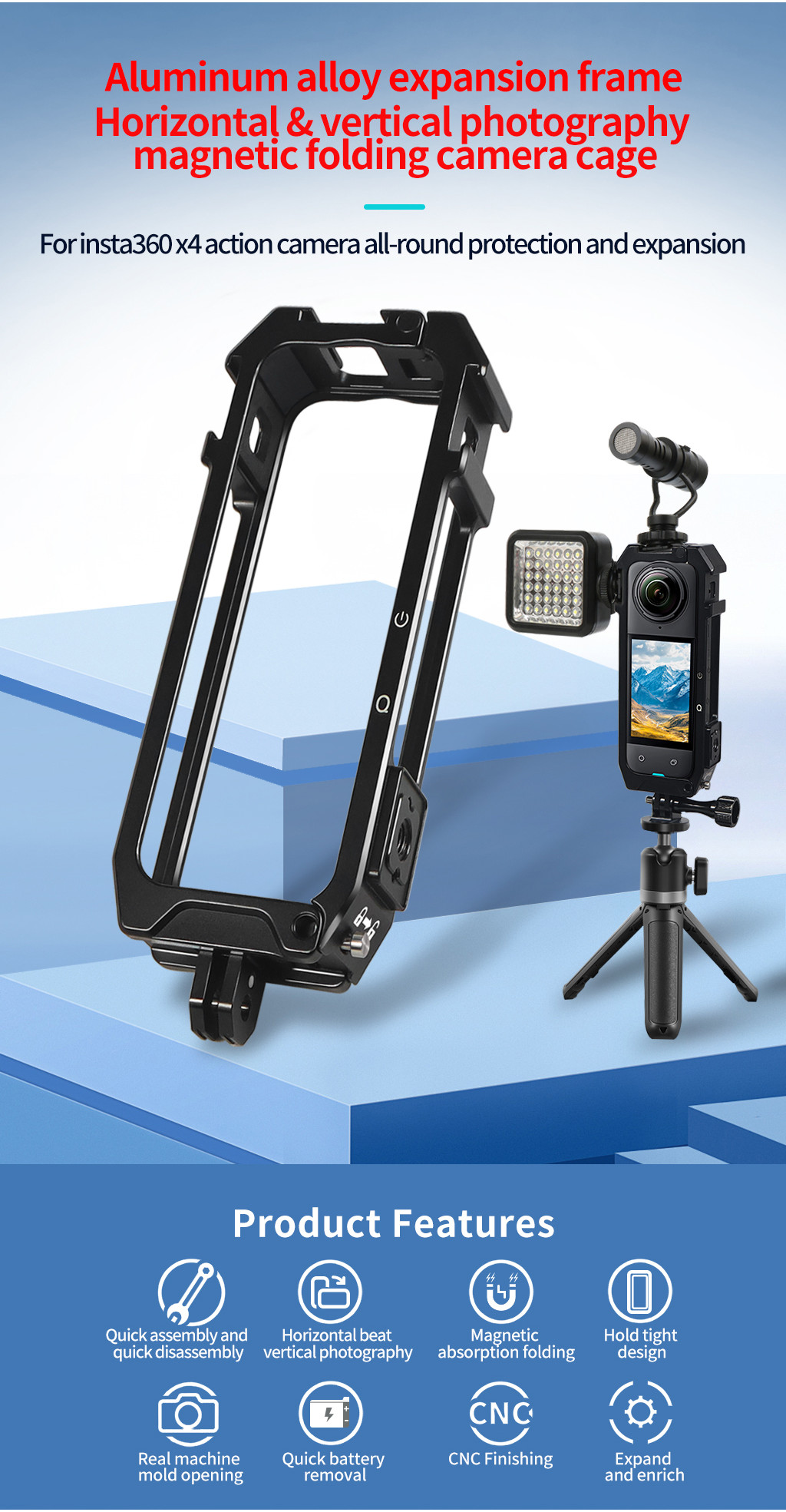 NovelGoal Camera Protective Frame for Insta360 X4 Metal Cage Rig ...