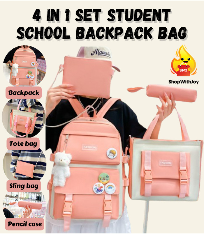【ShopWithJoy】4in1 Student School Bag Backpack Tote Sling Bag Beg ...