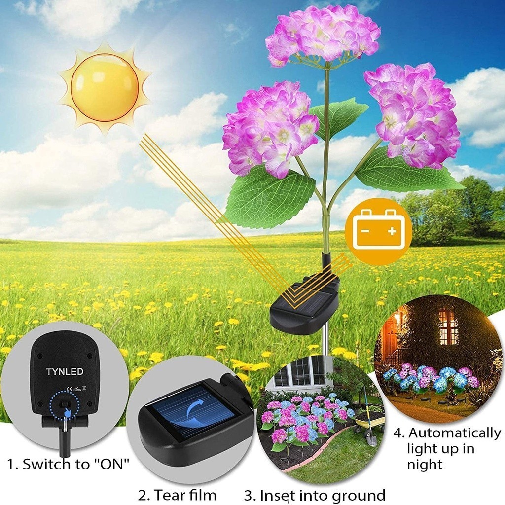 Hydrangea LED Solar Flower Lights Outdoor Waterproof Decoration ...