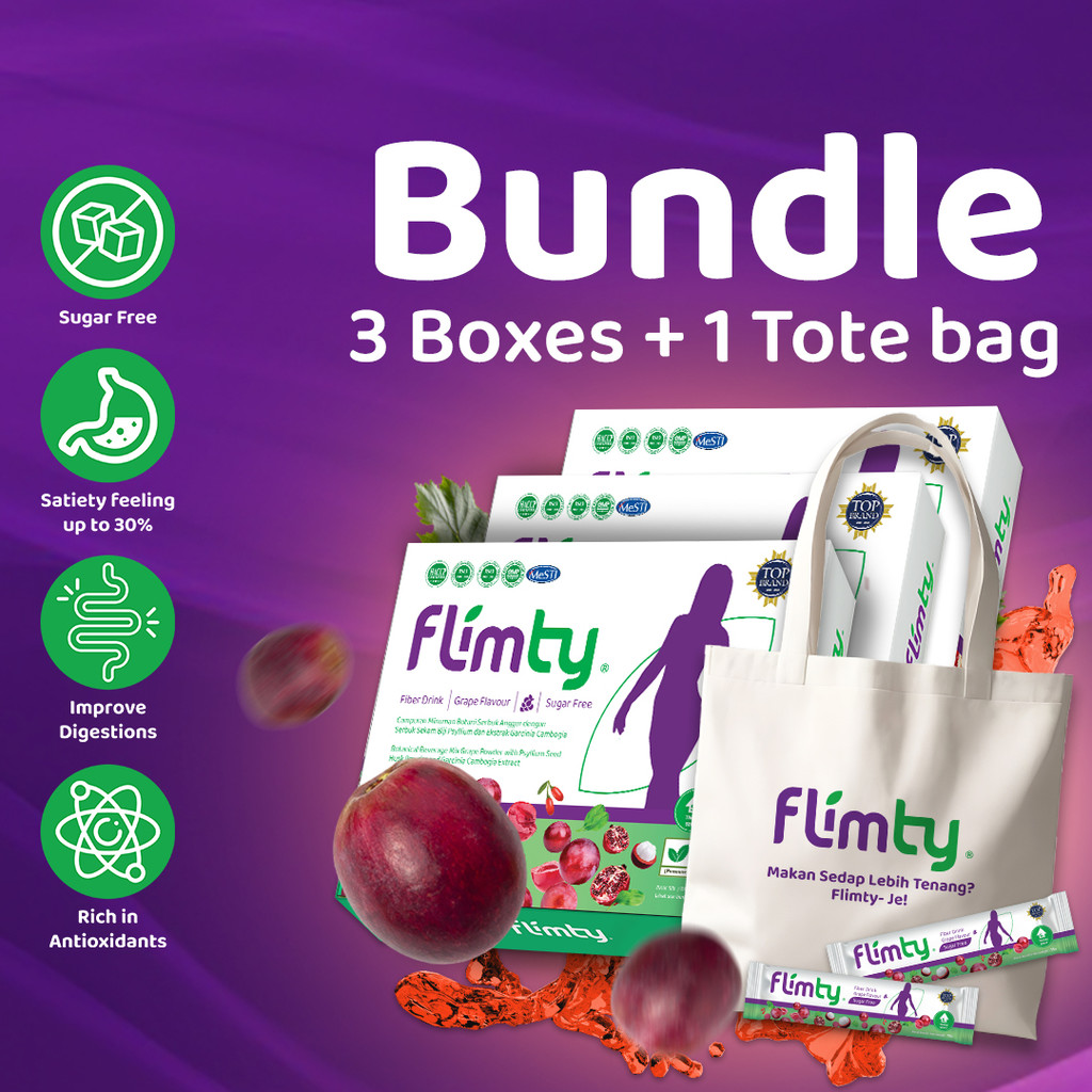Flimty Fiber Bundle Fibre Drink Detox Probiotic and Tote Bag (3 Box x ...