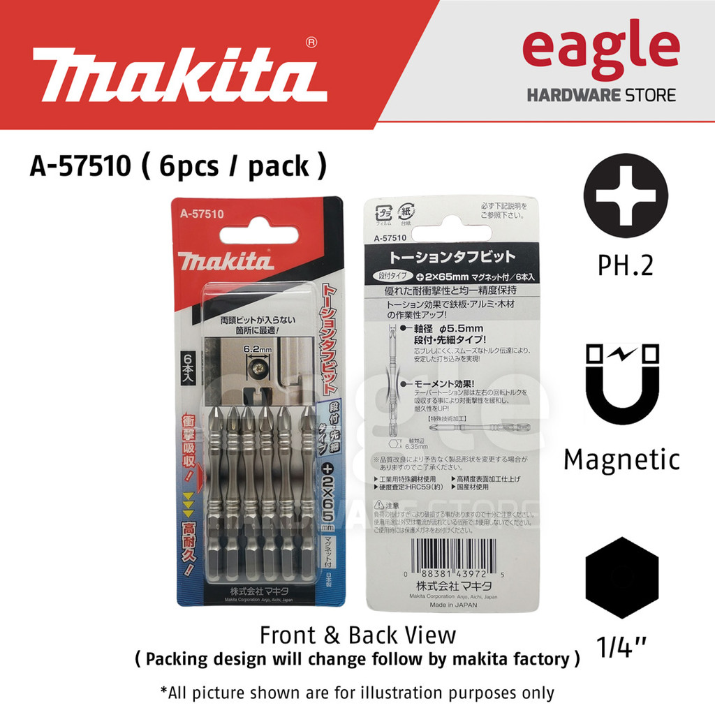 Makita A-57510 PH.2 x 65mm Silver Torsion Screw Bit, Slim, ( NZ-B ) 1/4 ...