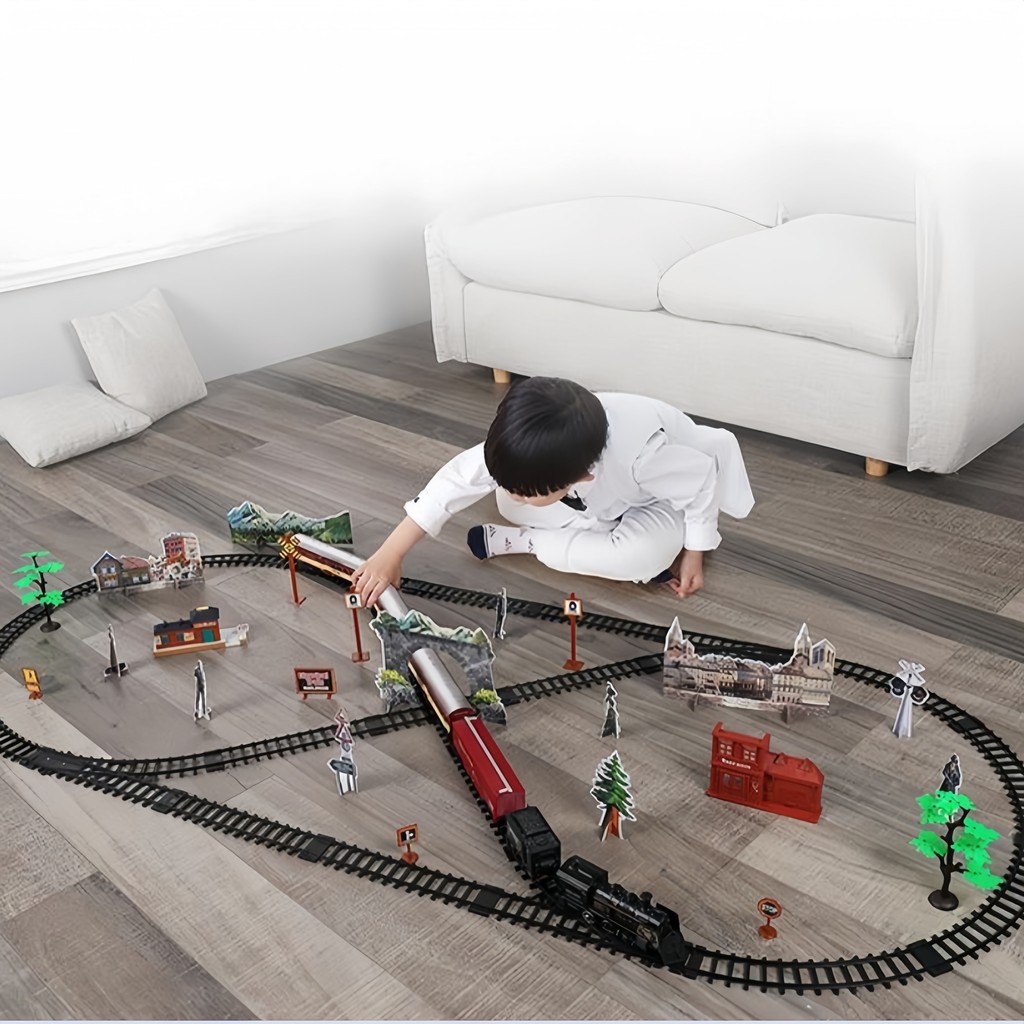 Kids Electric Steam Train Toy High Speed Rail Parking Lot Model Family ...