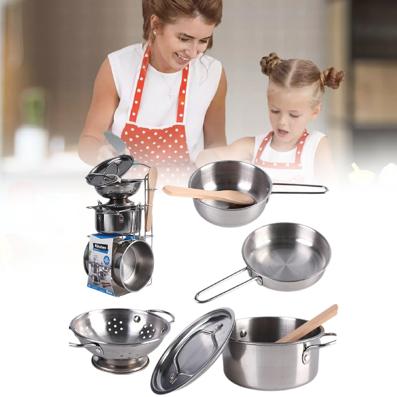 Stainless Realistic Steel Kitchen Playset For Kids Encouraging Playing ...