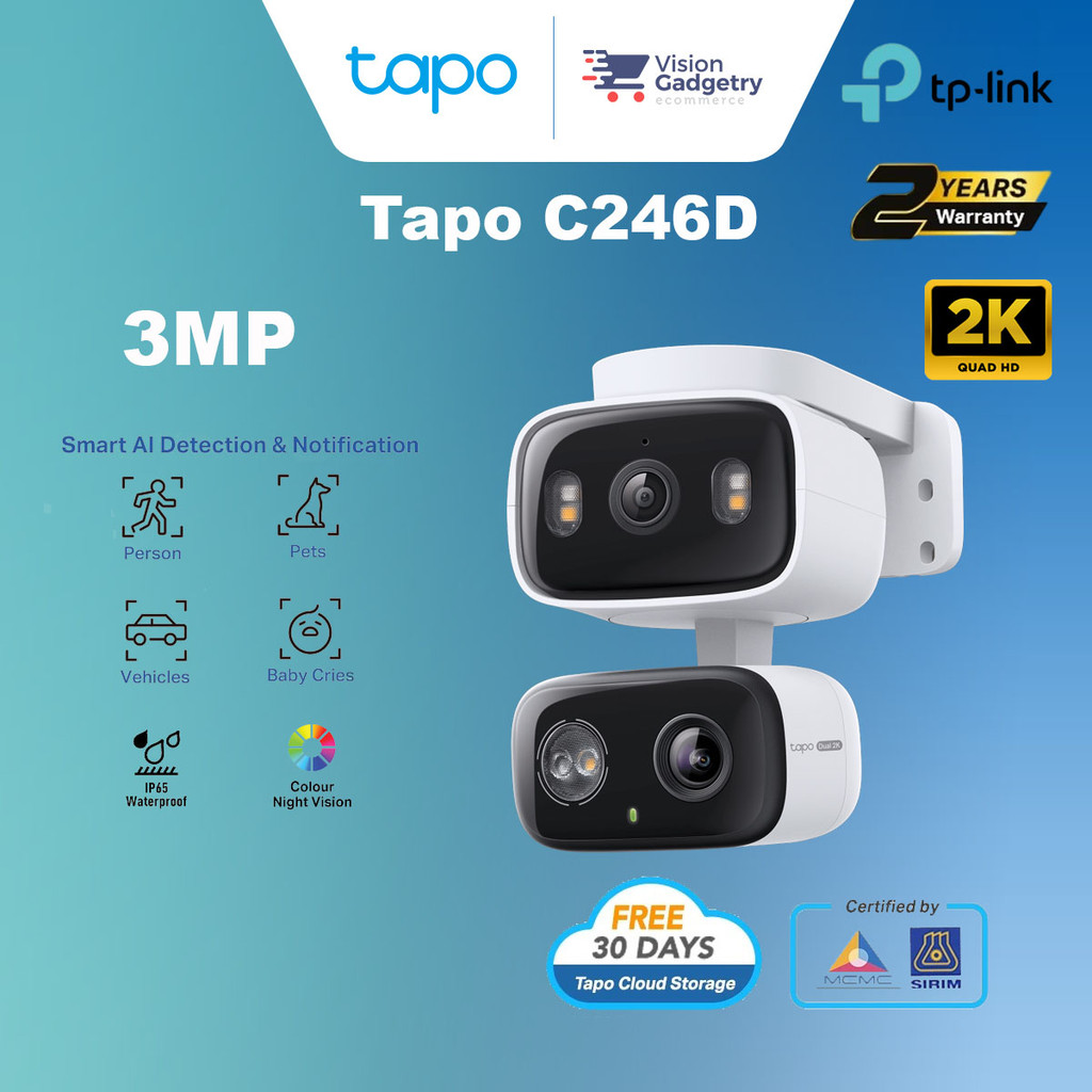 TP-Link Tapo C246D 2K 3MP Indoor Outdoor Dual Lens Pan/Tilt Security ...
