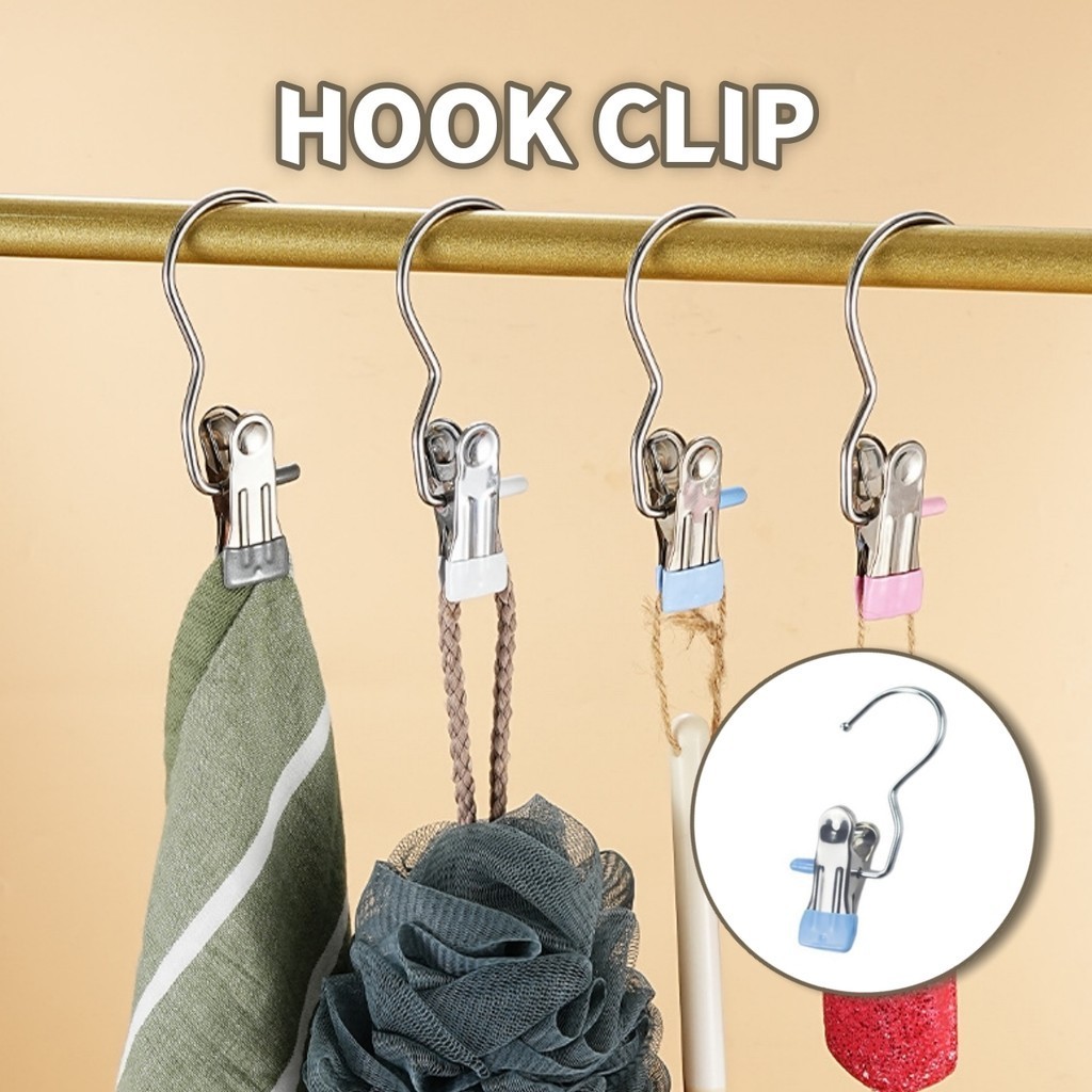 (1 PCS) Non-slip Multipurpose Hanging Clip With Hook Stainless Steel ...