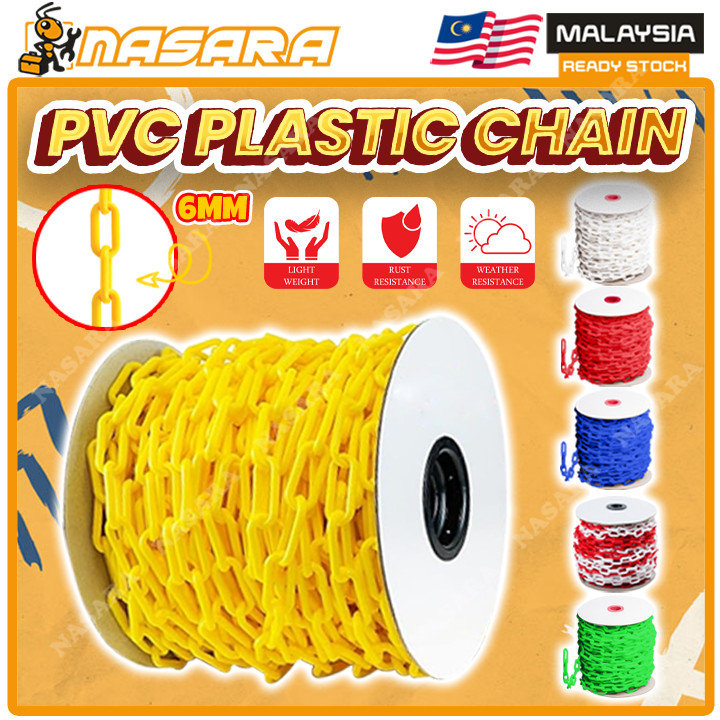 1 Roll 6mm x 20m Safety PVC Plastic Chain Barricade PVC Link Chain Gate ...