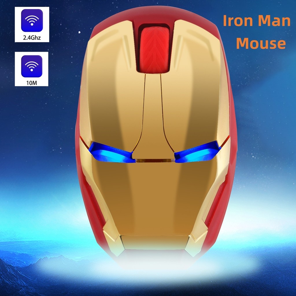 Iron Man Wireless Mouse Slient Button Gaming Office Optical Battery ...