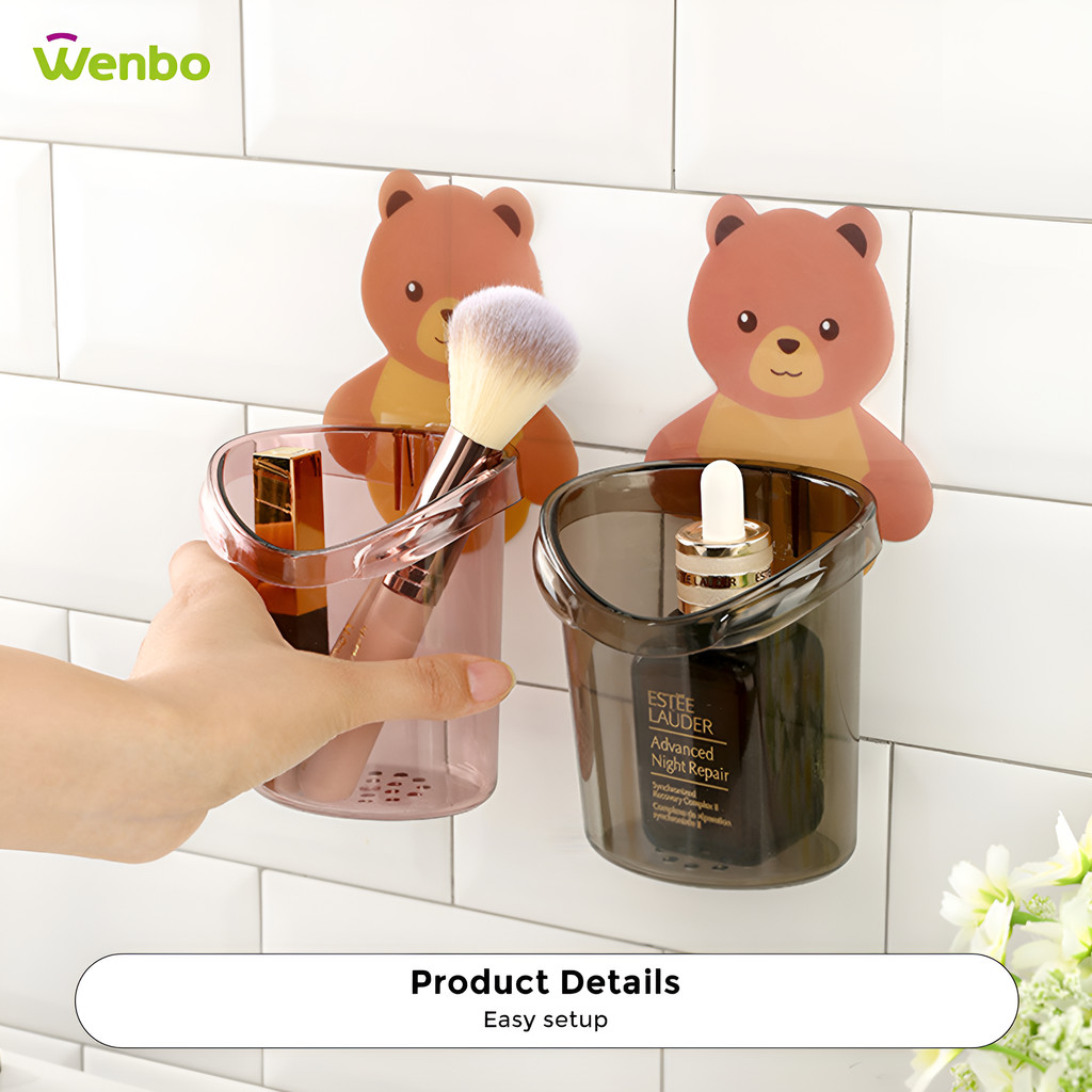 Wenbo Bear Cup Bathroom Wall-Mounted Storage Cup Adhesive Storage Wall ...