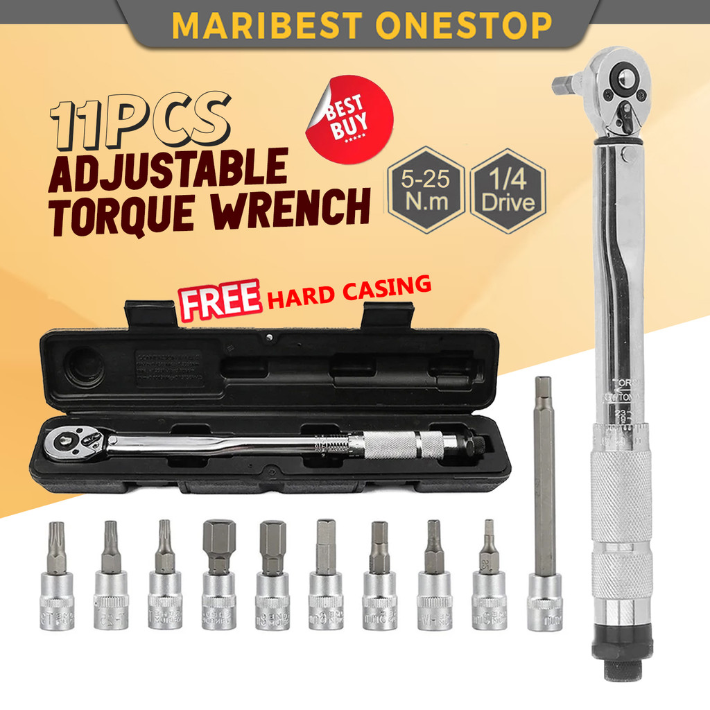 1/4" 5-25Nm 11Pcs Set Adjustable Micrometer Torque Wrench Spanar ...