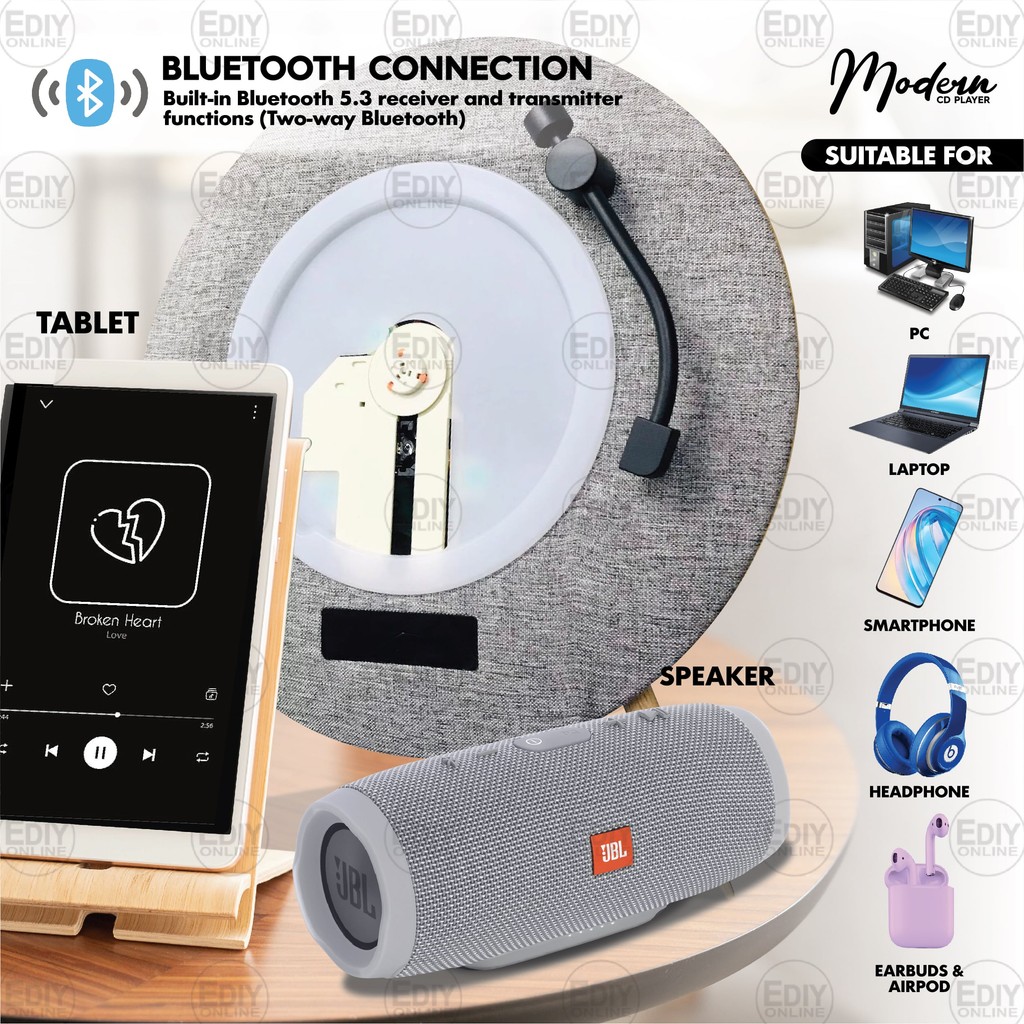 Modern Portable CD Player Two-way Bluetooth USB Rechargeable Audio ...