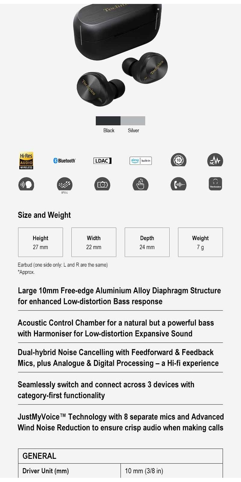 PANASONIC EAH-AZ80 TRUE WIRELESS NOISE CANCELLING EARPHONES WITH ...