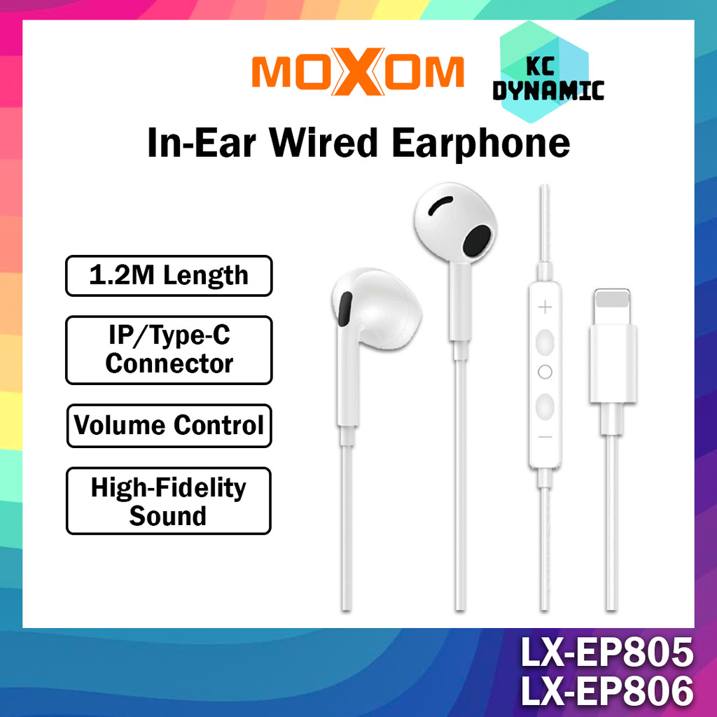 Moxom LX-EP805 In-Ear Wired Earphone IP Volume Control 1.2m Length Moxom LX-EP806 Headphone Type ...
