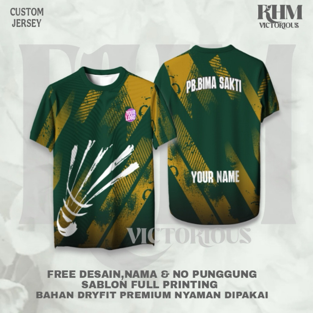 JERSEY BADMINTON ,CUSTOM-FULL PRINTING-GTARIS NAMA LOGO DAN SPONSOR ...