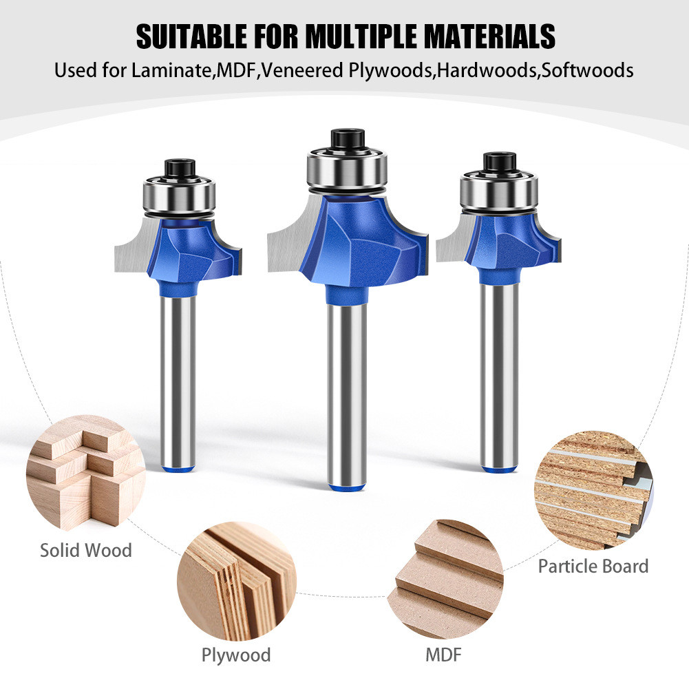 Round Over Router Bit Set, 1/4 Inch Shank R-Edge Chamfer Bit for Wood ...