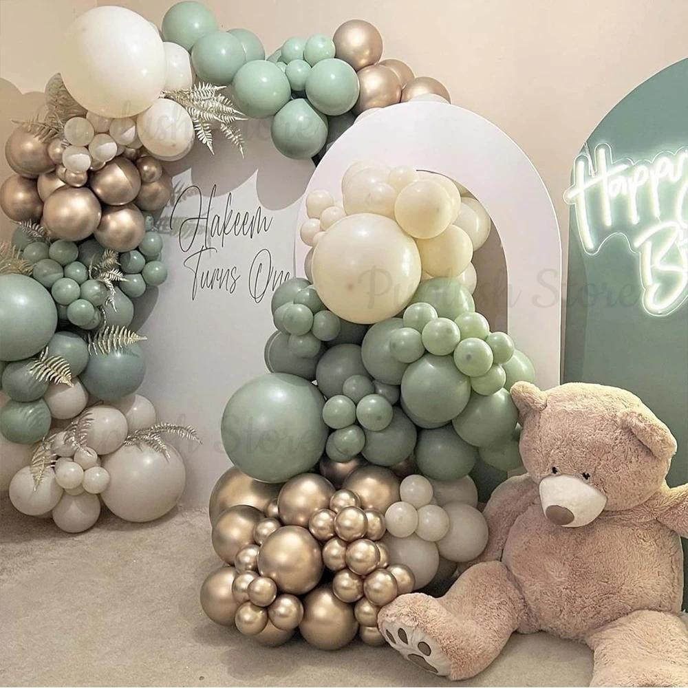 30Pcs Sage Green Balloons 10inch Olive Green Chrome Gold Confetti ...