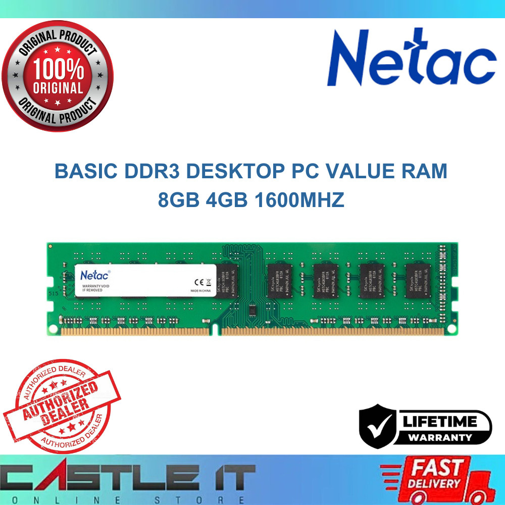 Netac BASIC DDR3 8GB 4GB 1600MHZ PC1600 Desktop PC Value Ram | Shopee Malaysia