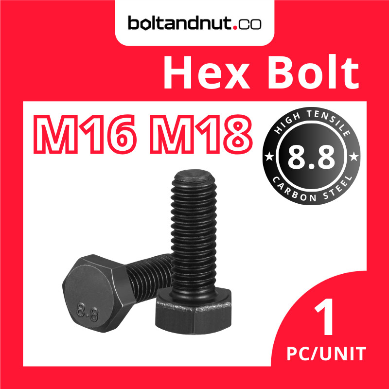 M16 M18 Hex Bolt DIN933 | Grade 8.8 High-Tensile Steel | Black Oxide ...