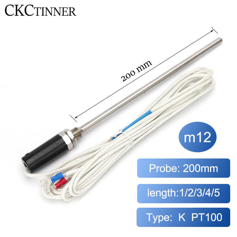 Thermocouple 200Mm Thread M12 Type K Pt100 Sensor Length 1/2/3/4/5M 0 ...