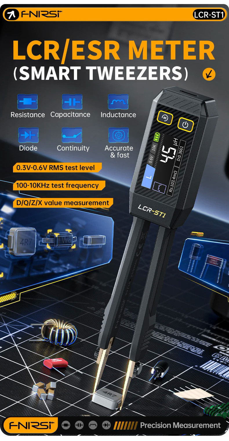 FNIRSI LCR-ST1 Mini Smart Tweezer LCR SMD ESR Tester Resistance ...
