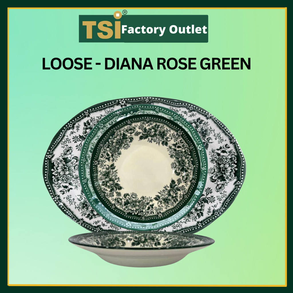 CLAYTAN KOLEKSI LOOSE SET | DIANA ROSE GREEN Ceramic Plate Pinggan ...