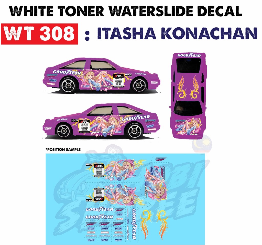 ITASHA KONACHAN Decals Hotwheels Tomica 1:64 diecast custom white toner ...