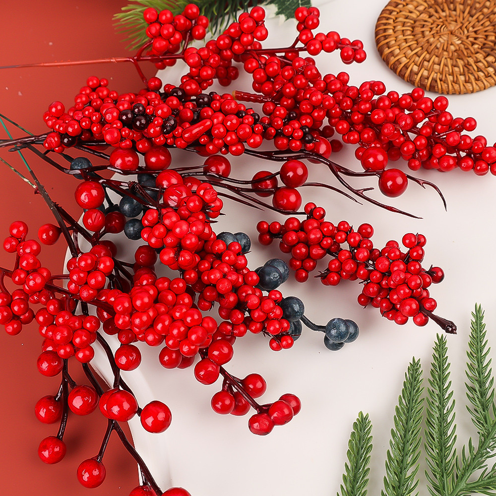 5Pcs Artificial Red Berries Branches - Christmas Simulation Plants Fake ...