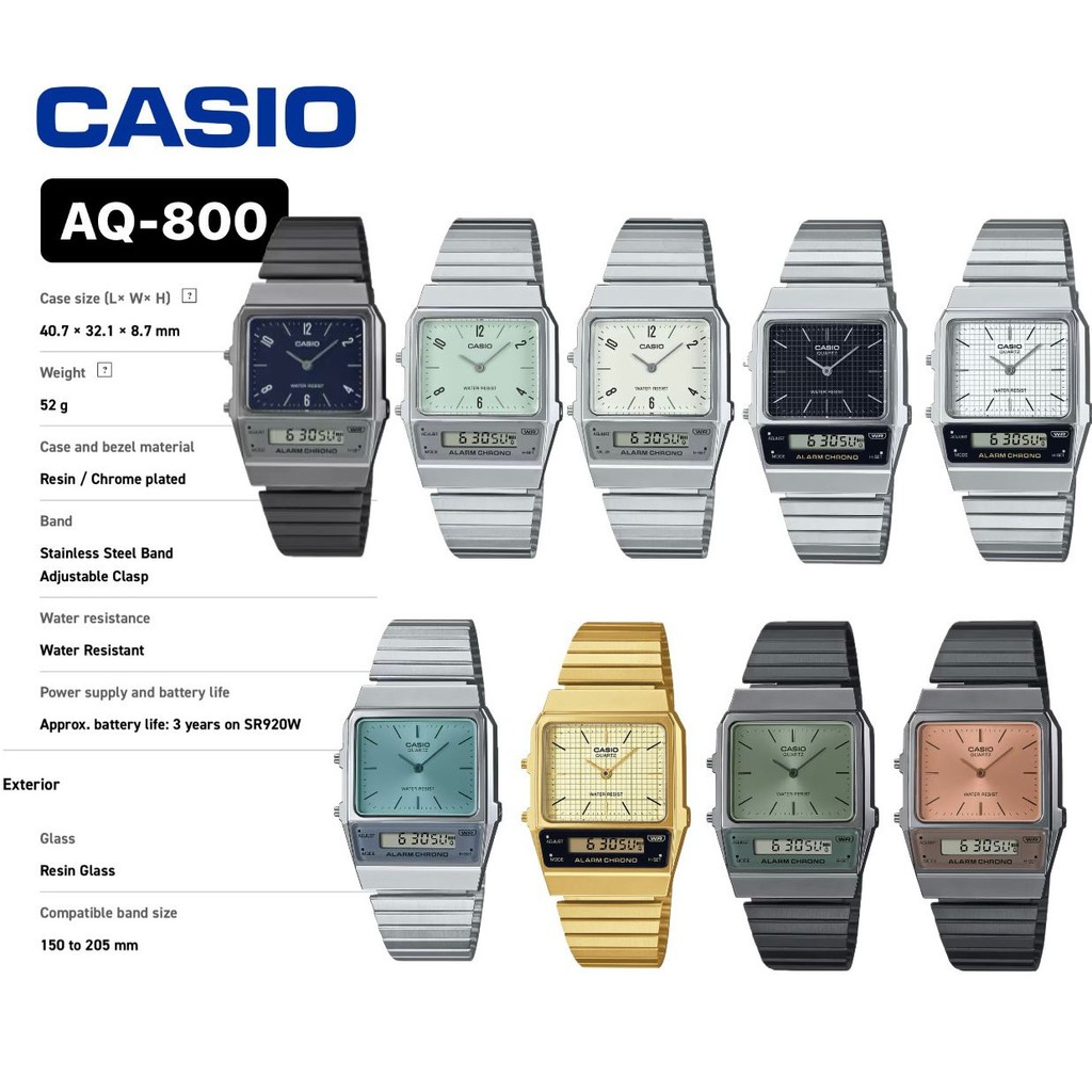[ OFFICIAL CASIO WARRANTY ] CASIO AQ-800 SERIES UNISEX ANADIGIT ...