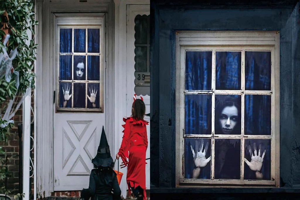 yakhsu| Creepy Window Poster Spooky Female Ghost Window Curtain for ...