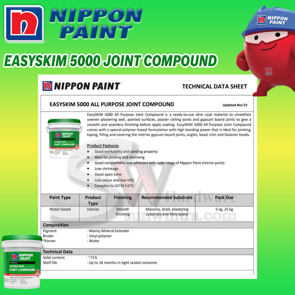 Nippon Paint All Purpose Joint Compound 5kg / Easyskim 5000 Tampal ...