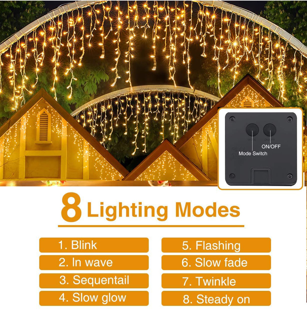 Solar Icicle Light Fairy String Lights Eaves Decor with for Outdoor ...