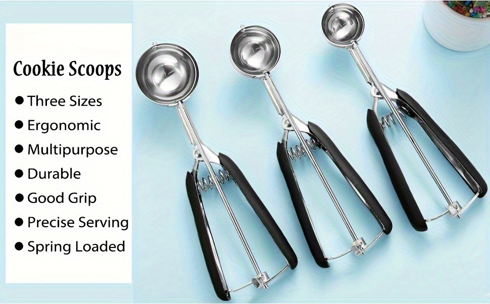1/3-Piece Stainless Steel Cookie Scoop Set With Non-Slip Rubber Baking ...
