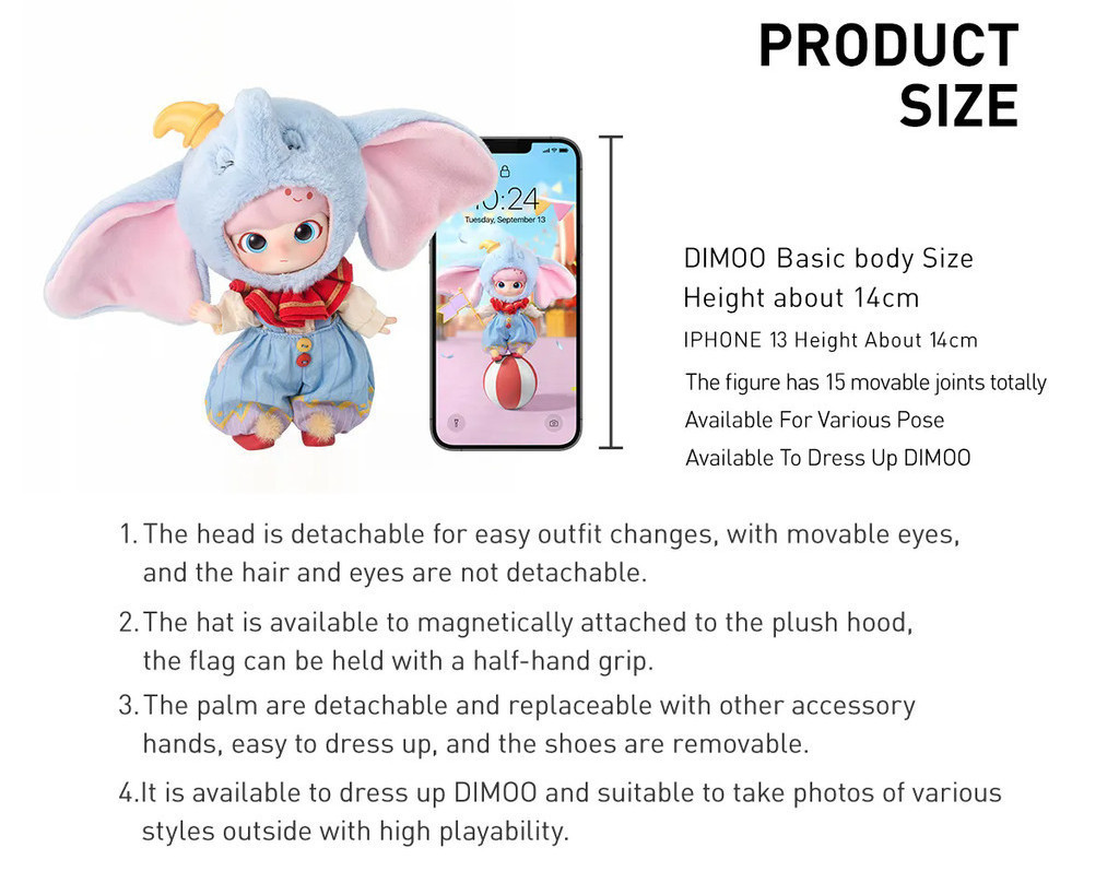 Pop Mart DIMOO × Dumbo Action Figure Kawaii Plush Doll Toys Cute Gift ...