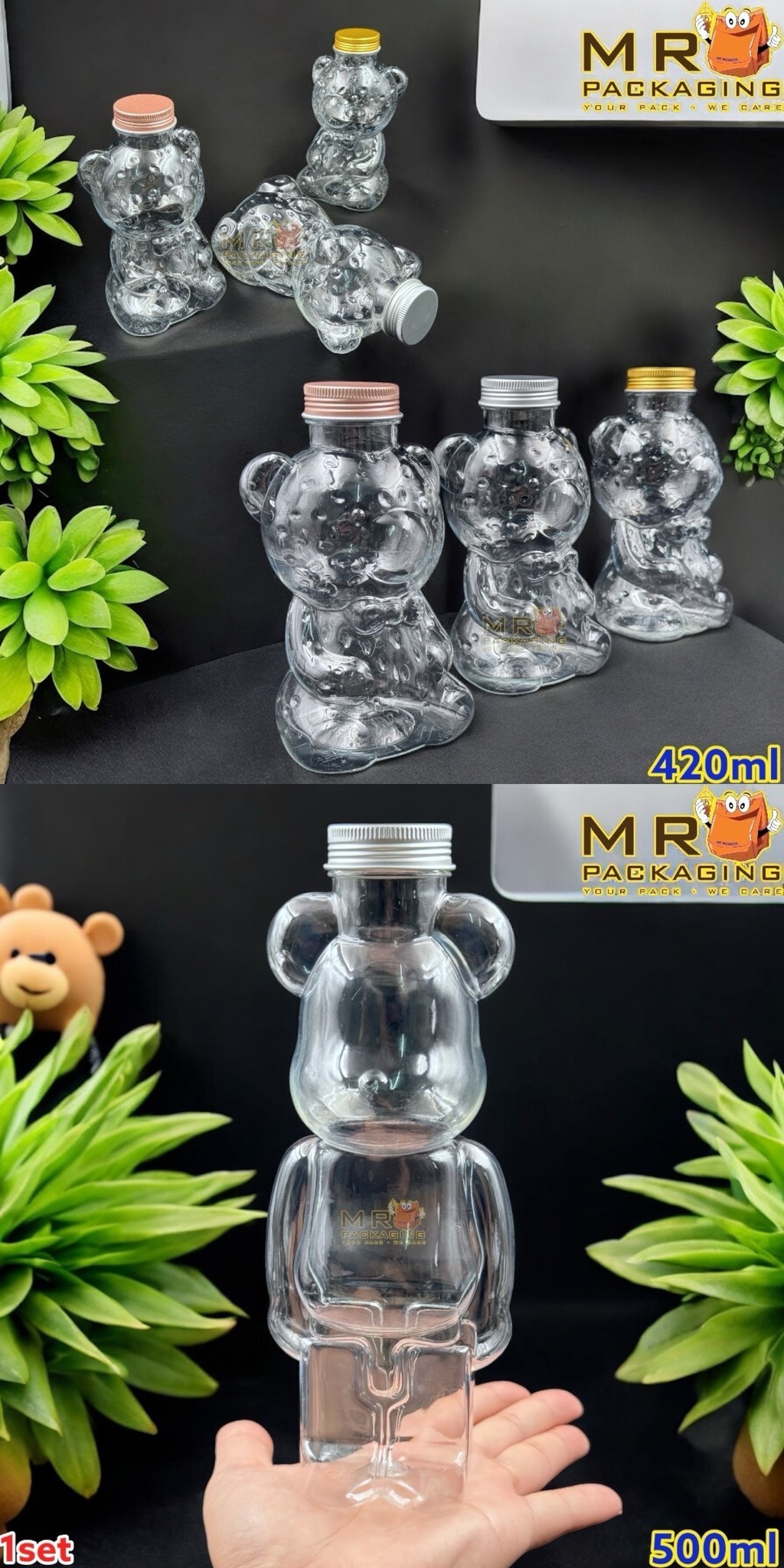 420ml 500ml Bearbrick Bear Bottle Plastic & Aluminium Cover [ 1set ] Viral Brick Botol Plastik ...