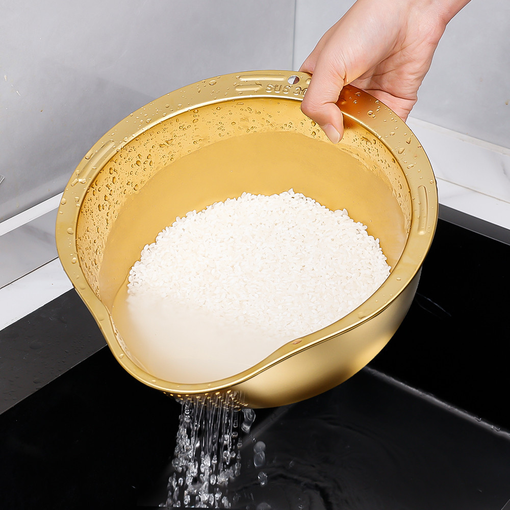 Stainless Steel Rice Washing Bowl with Hook - Rice Washing Filter ...