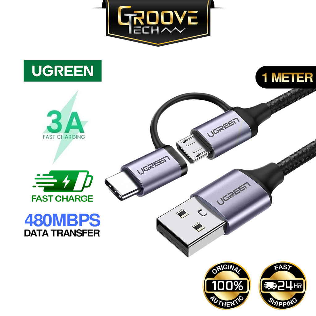 UGREEN 2 In 1 Micro USB Type C Connector To USB A Cable Fast Charge ...