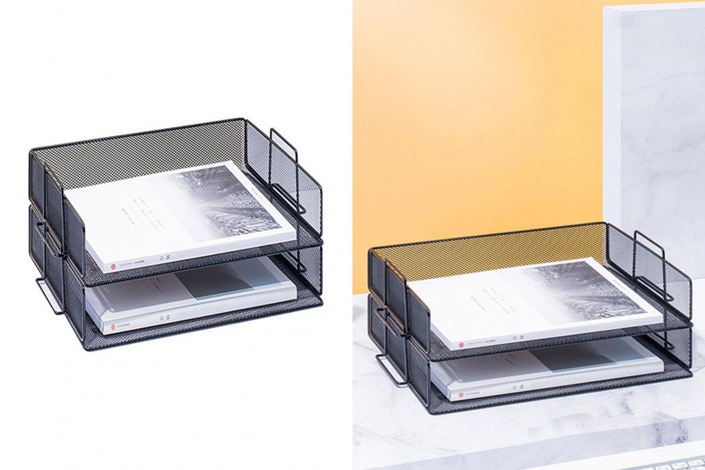 kn Small Desktop Storage Box Mesh Metal File Rack Mesh Metal 2-tray ...
