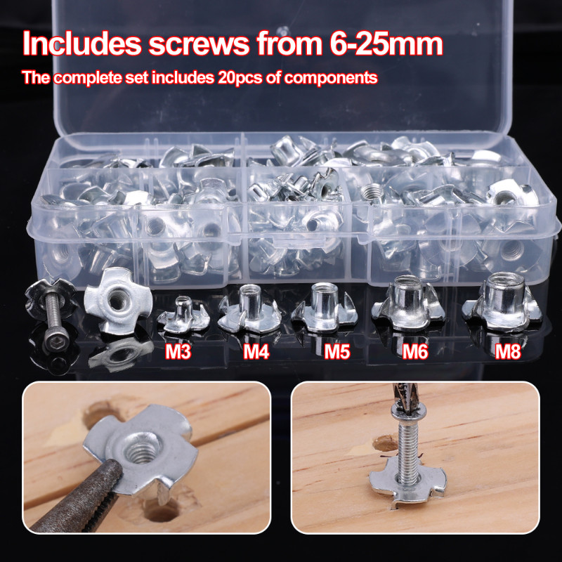 90Pcs/Box Carbon Steel Four Claws Nuts - Blind Inserts Nut - M3 M4 M5 ...