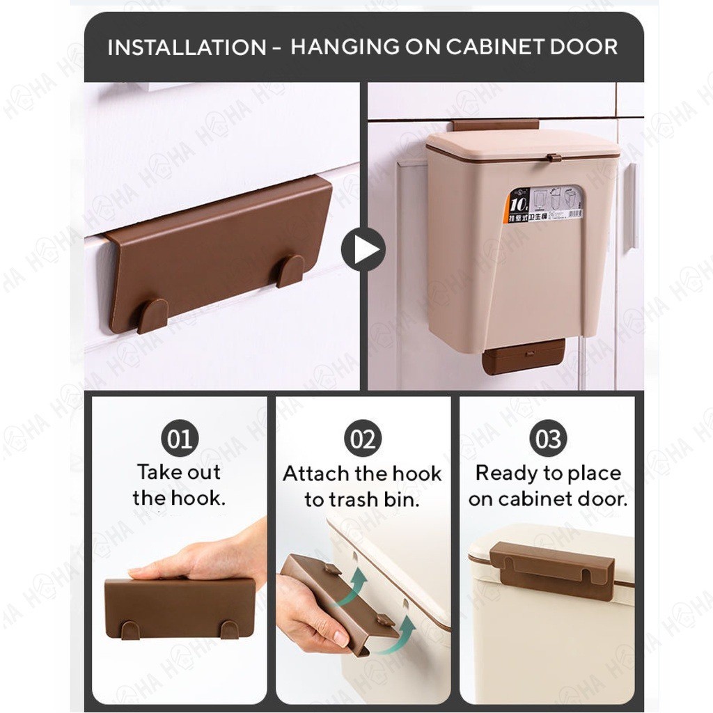 9L Kitchen Hang Dustbin Wall Mounted Hanging Hook Rubbish Bin Sliding ...