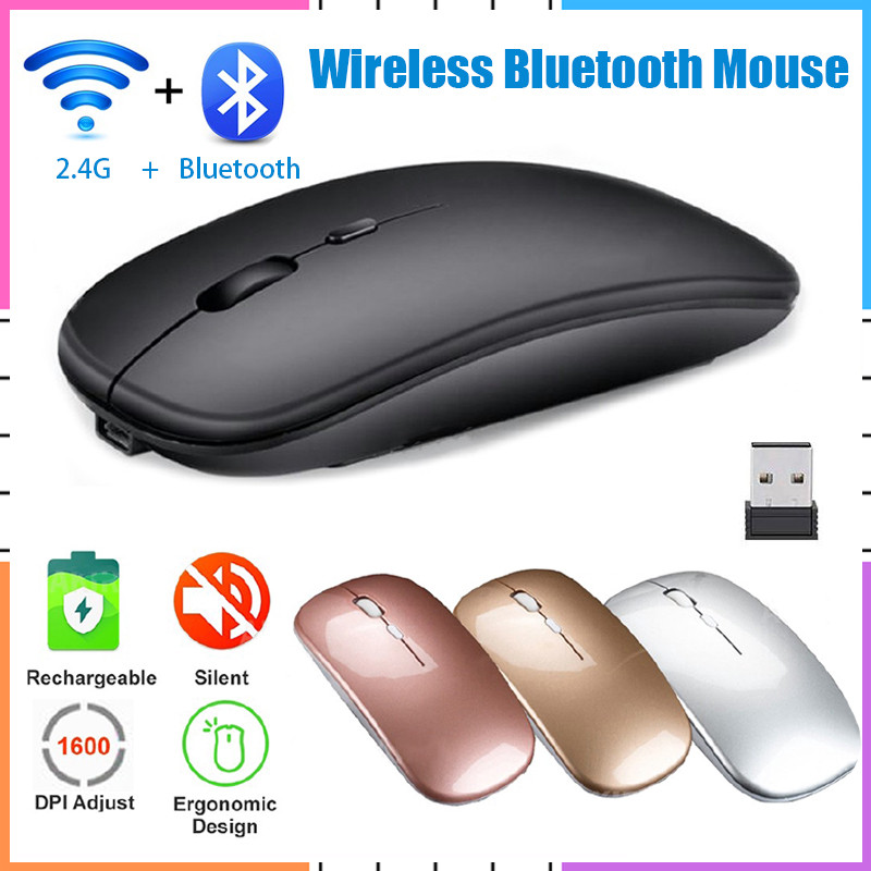 【Ready Stock】Rechargeable Bluetooth Wireless Mouse 2.4Ghz Receiver Dual ...