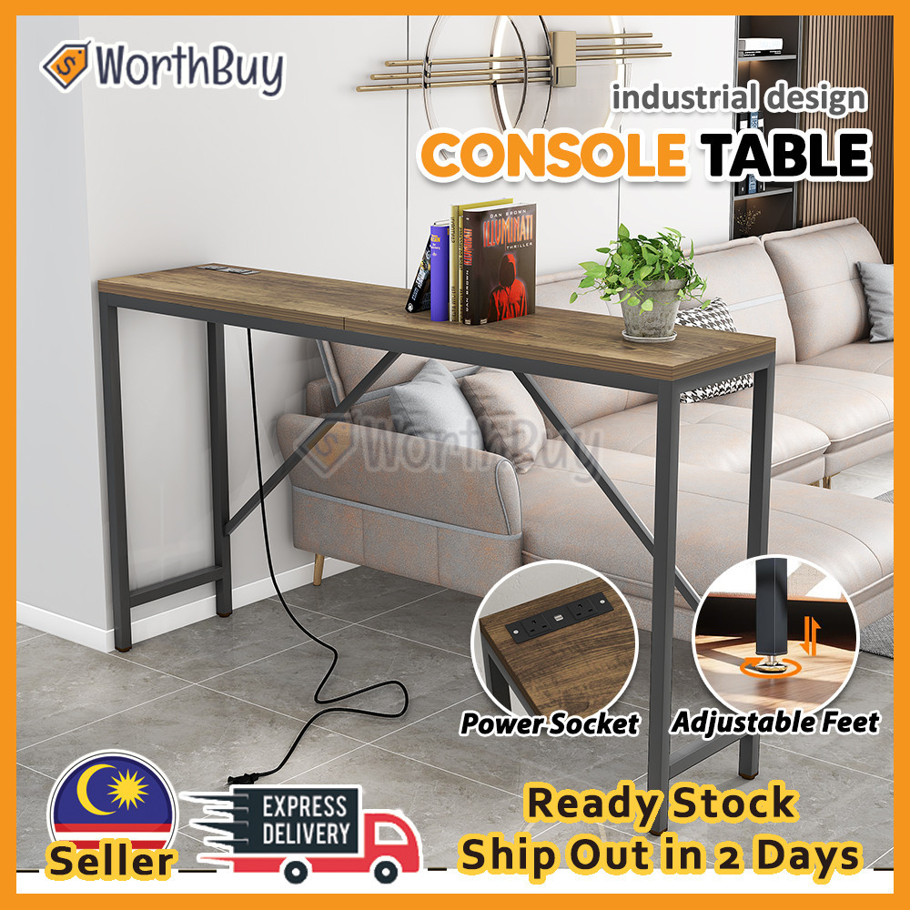 Worthbuy Industrial Wooden Console Table Meja Konsol High Desk Entry ...